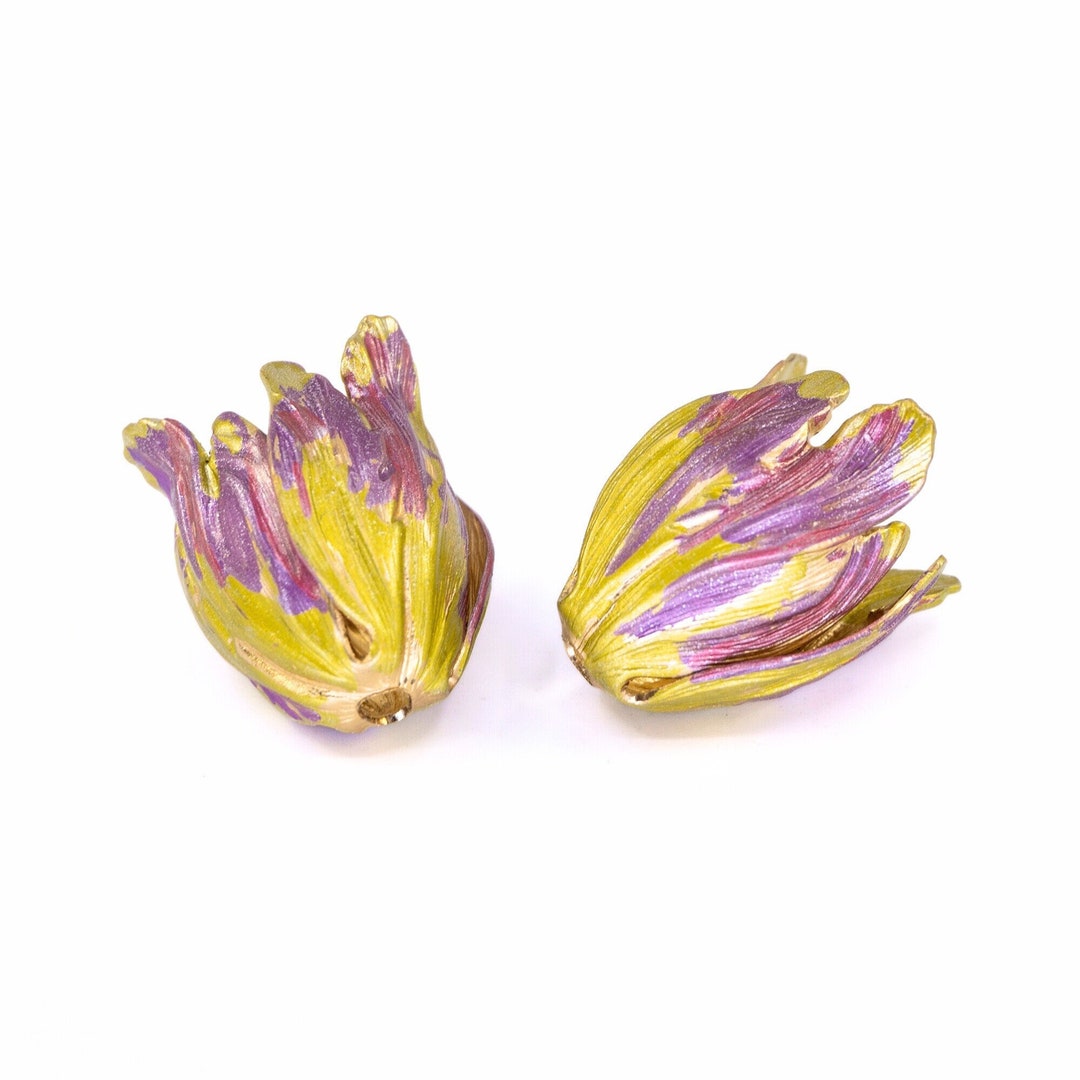 Hand Painted Tulip Bead Caps Hand Painted Brass Findings - Etsy