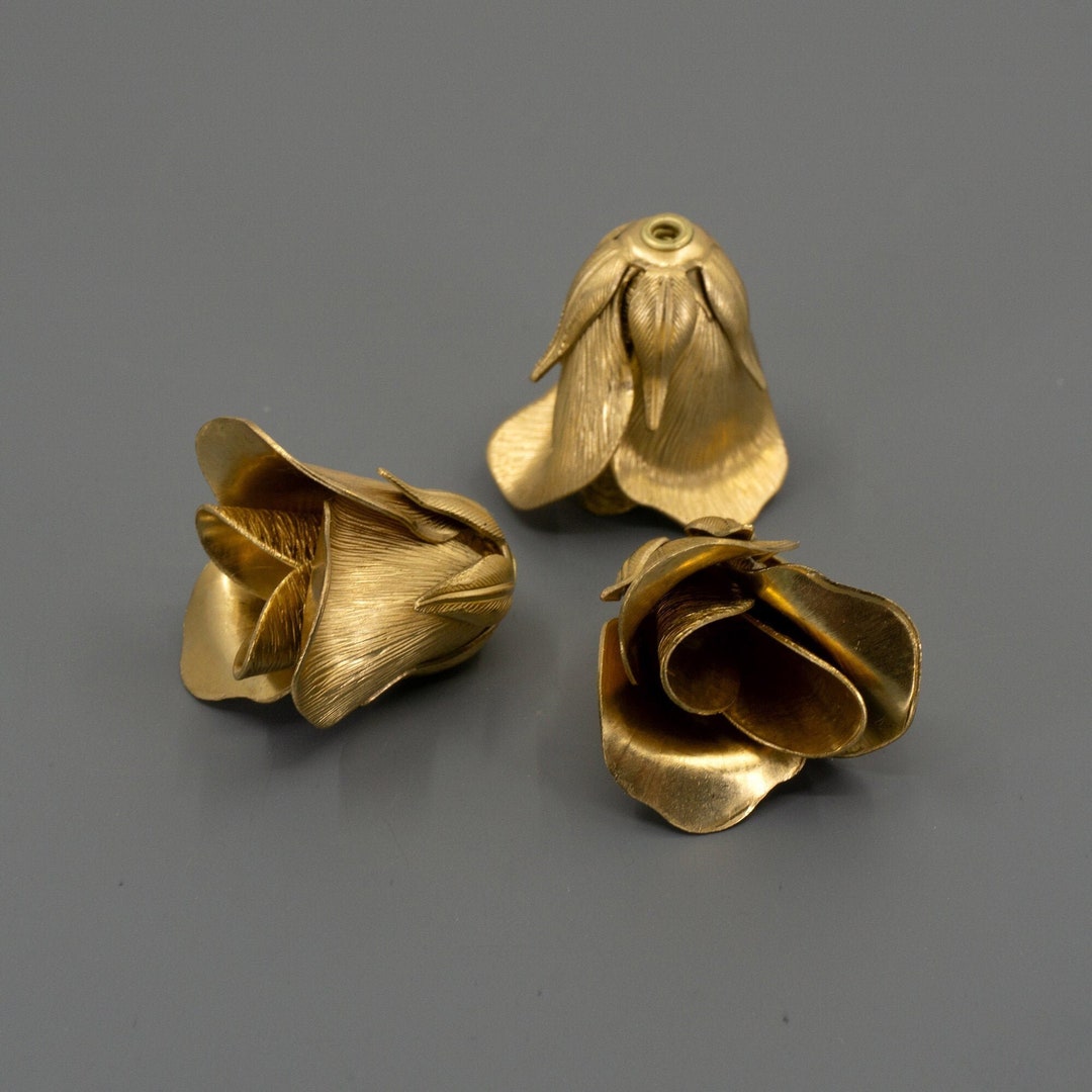 Brass Bead Caps, LARGE Brass Rose Bud Bead Caps, Fancy Bead Caps ...