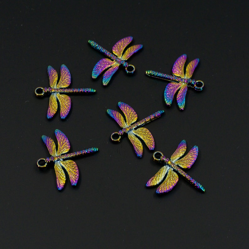 Rainbow Titanium Dragonfly Charm: Iridescent Metal Insect, 18.2mm - Etsy