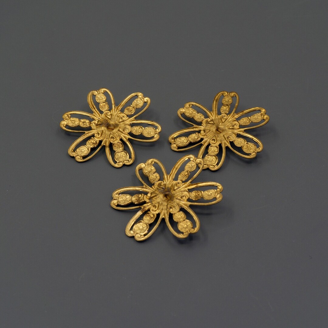 Lacy Filigree Flower With Loop, Flower Brass Filigree, Brass Filigree ...