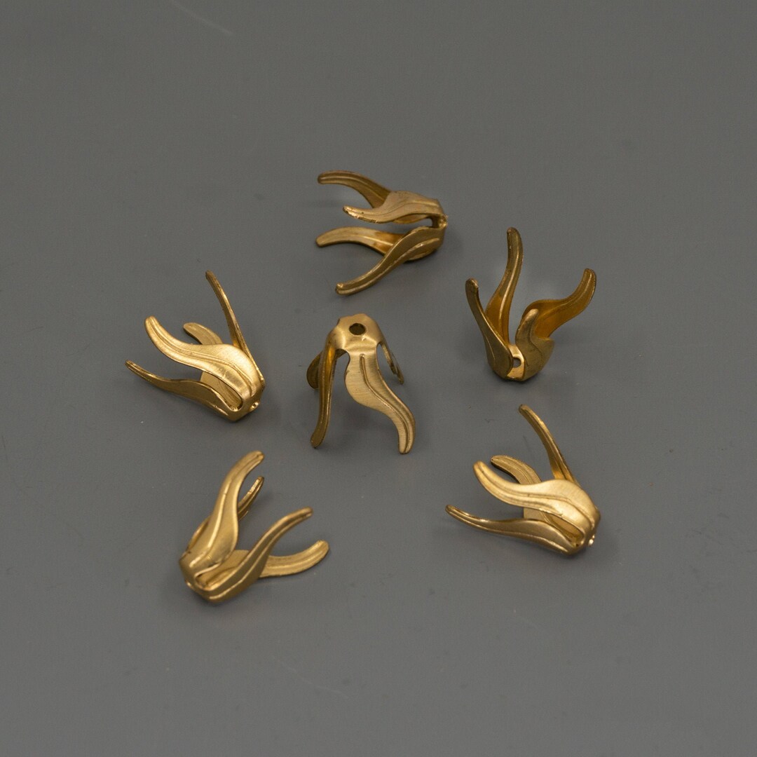 Brass Leaf Bead Caps: Tall 4-point Findings (6 Pieces) Style 4 - Etsy