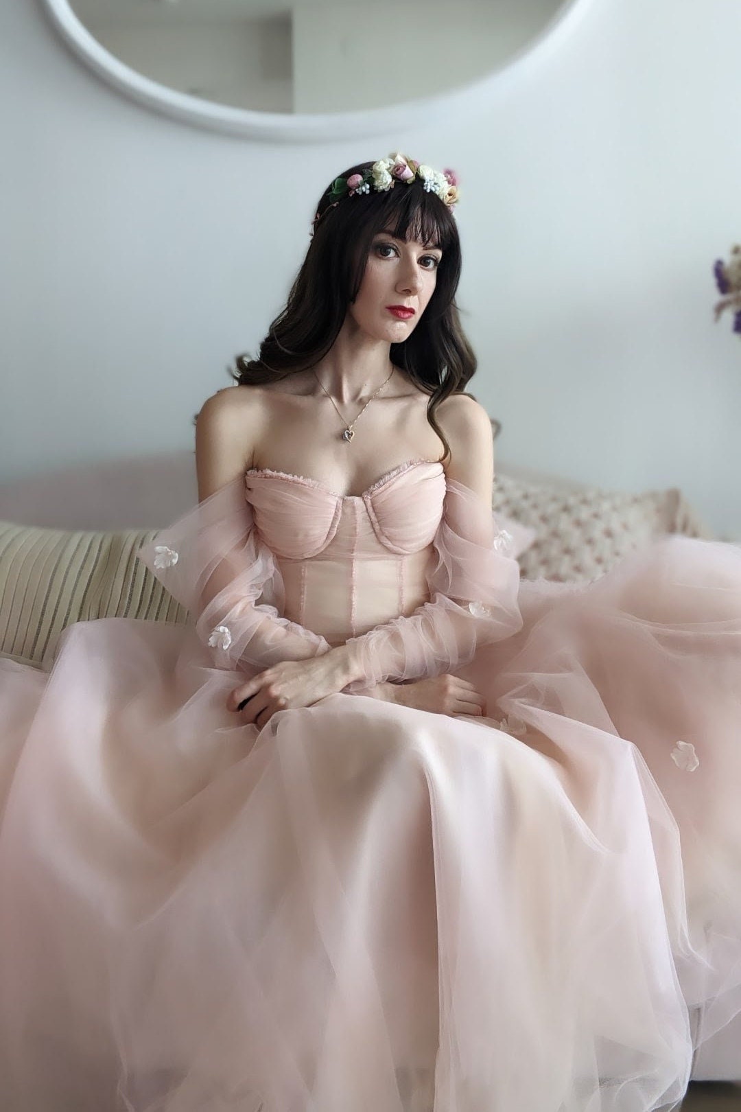Corset Lace Back Dress Blush Pink Poofy Tea Length Tulle Bridal - Etsy Corset Lace Back Dress Blush Pink Poofy Tea Length Tulle Bridal - Etsy