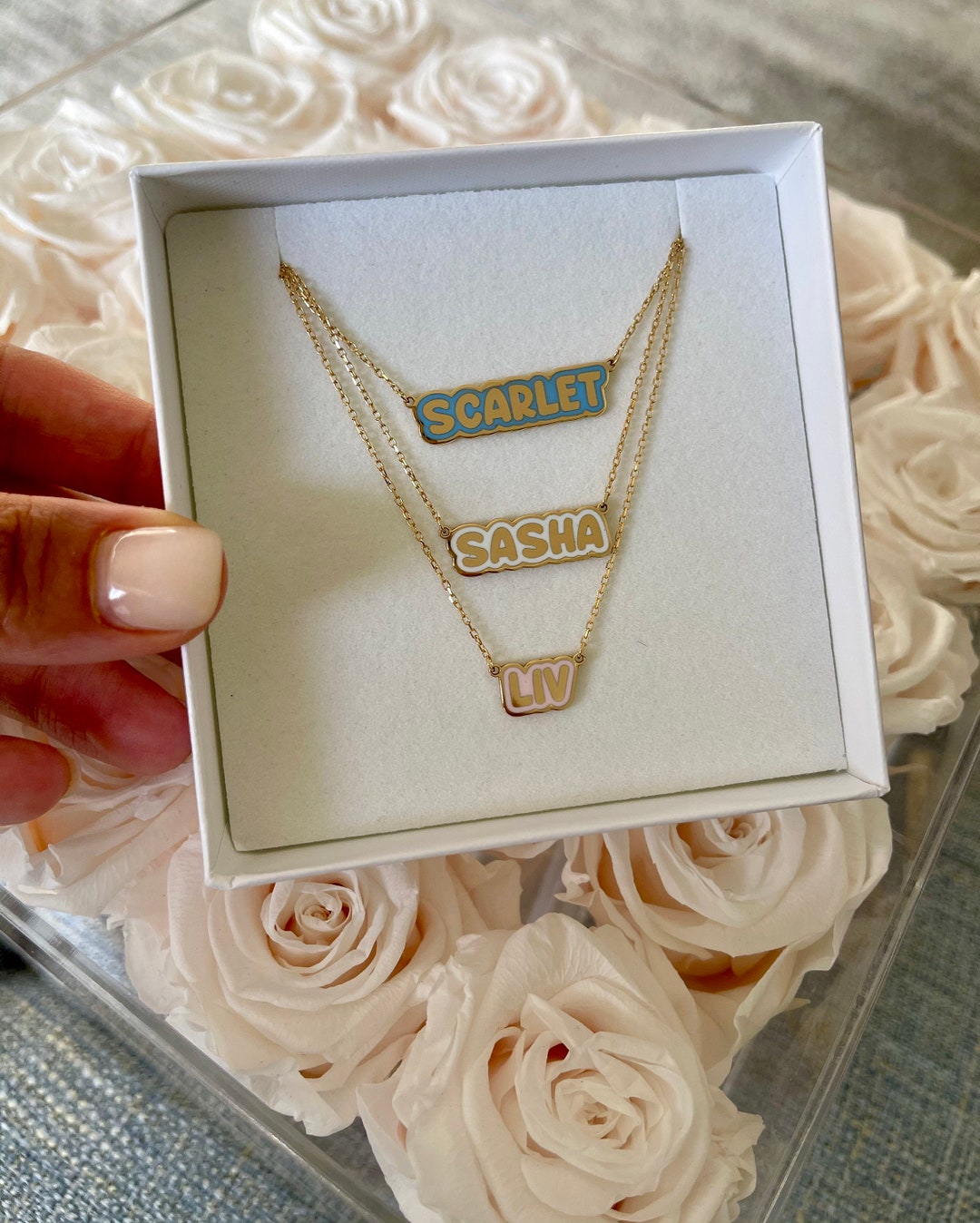 Scarlett Bubble Enamel Nameplate Necklace Engagement / - Etsy