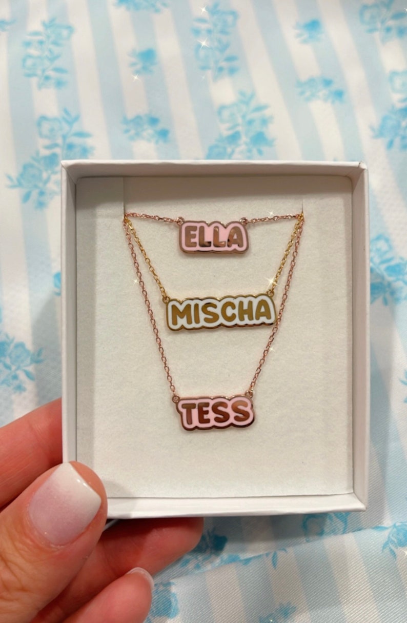 Scarlett Bubble Enamel Nameplate Necklace Engagement / - Etsy