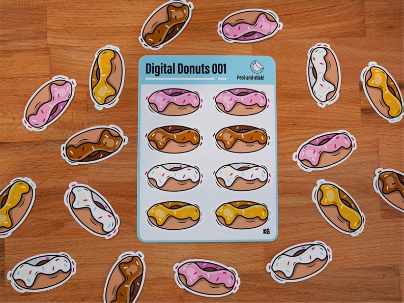 Mixed Donut Sticker Sheet | Cute Donut Sticker Sheet | Modern Digital ...