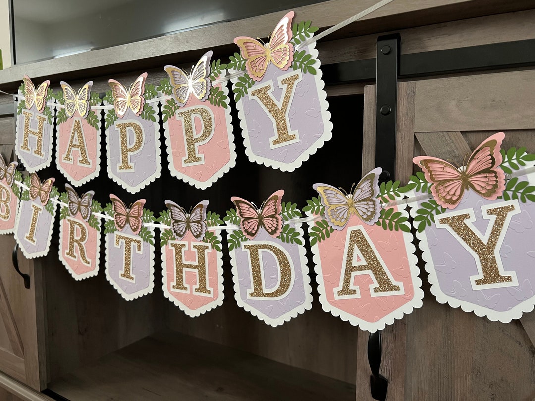 Butterfly Birthday Banner/pink Butterfly Banner/purple Butterfly Banner ...