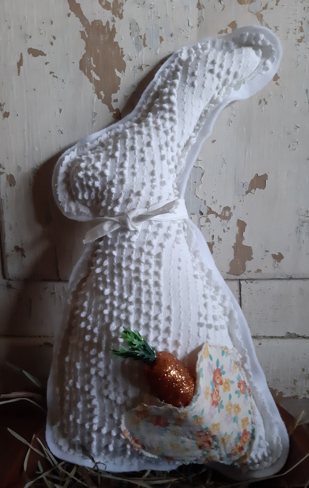 Antique Farmhouse White Chenille Bunny /rabbit/filler, Decor/cupboard ...