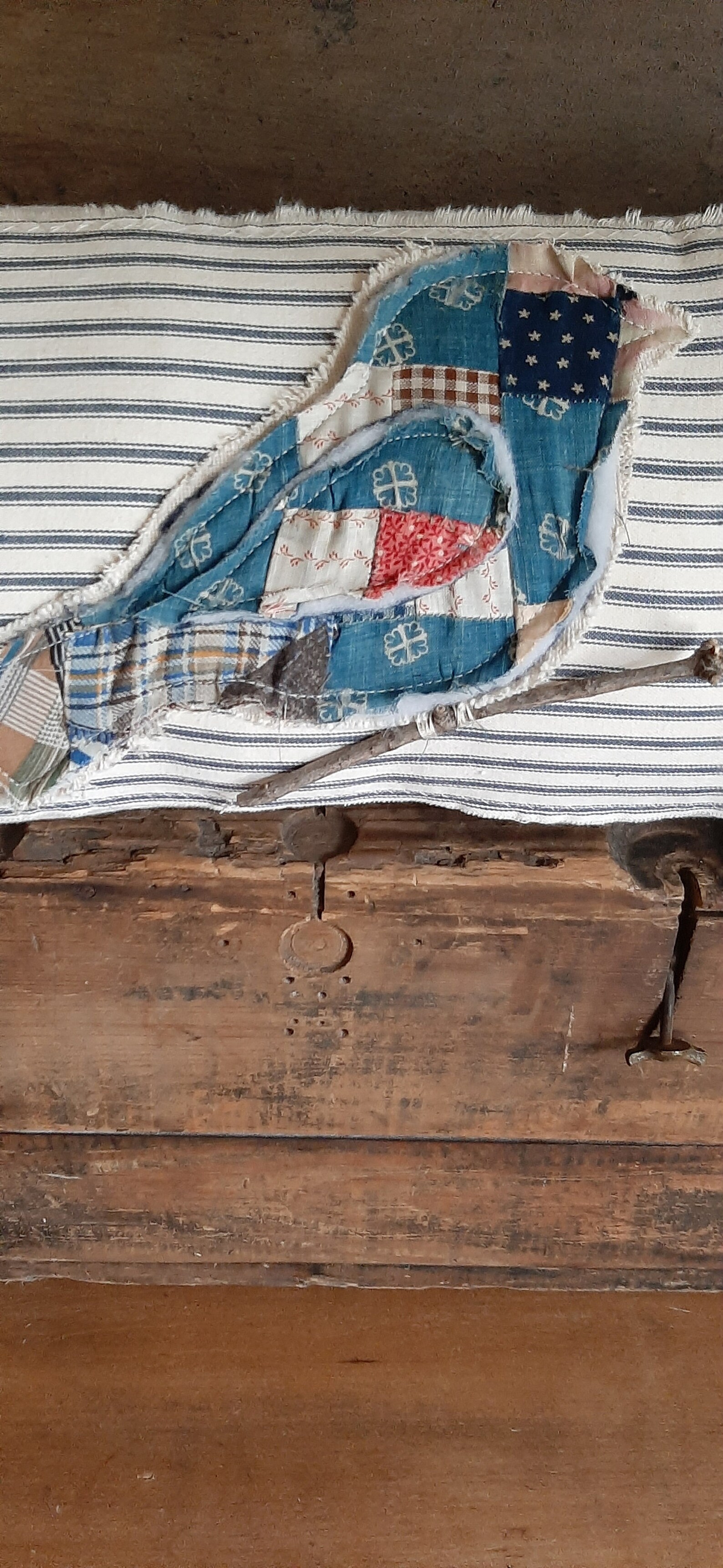 Spring/summer Bird Grain Sack/ticking Pillow/ Antique Quilt Pillow Blue ...