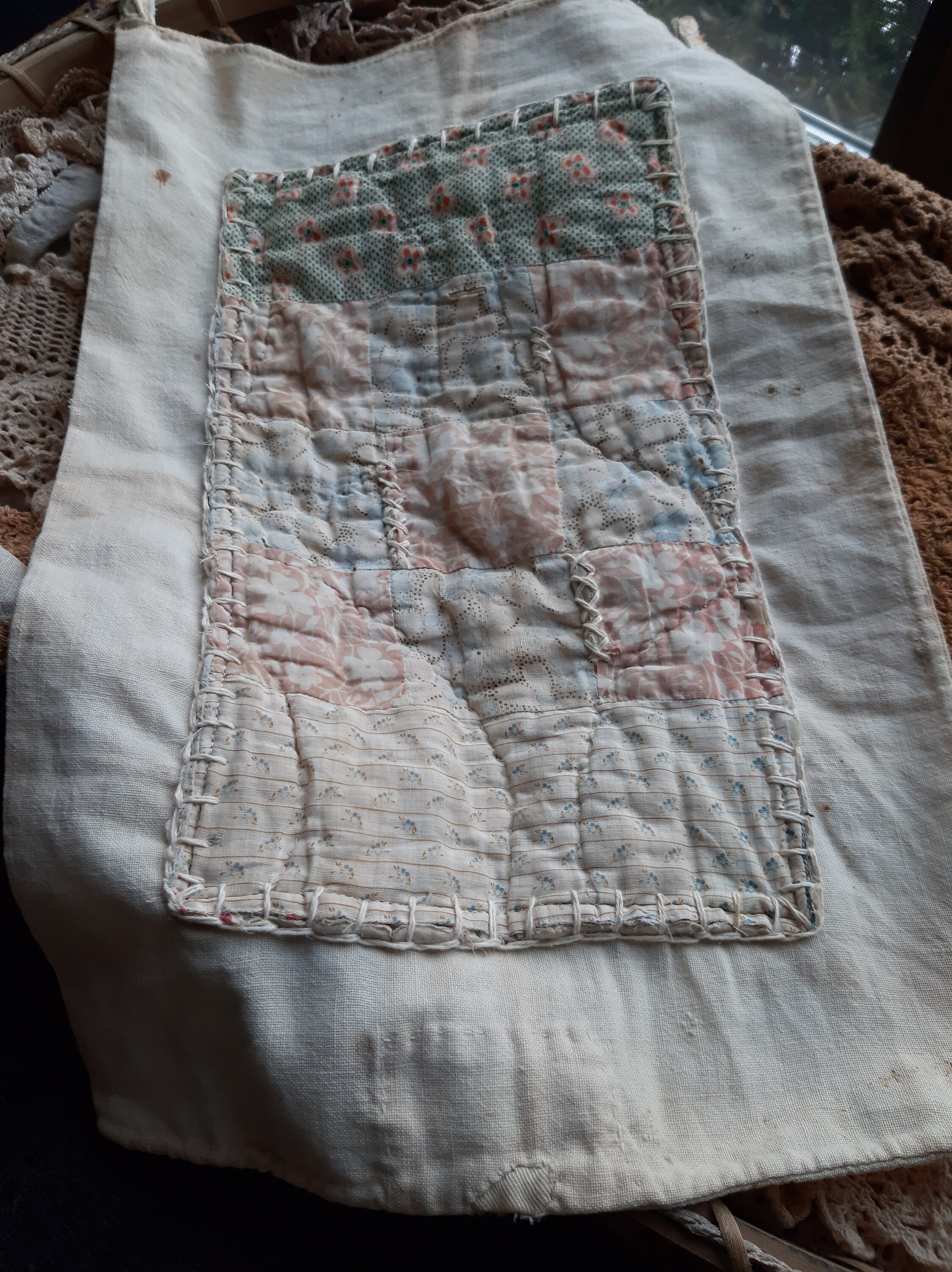 Large Antique Quilted Grain Sack Peg Rail Bag/ Primitive Peg Rail Bag ...