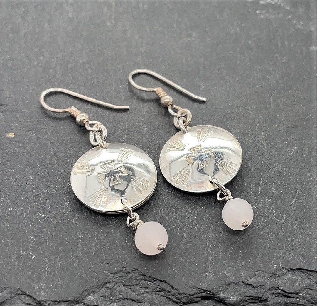 Vintage Sterling Silver Germanic Cross Dangle Earrings With Rose Quartz ...
