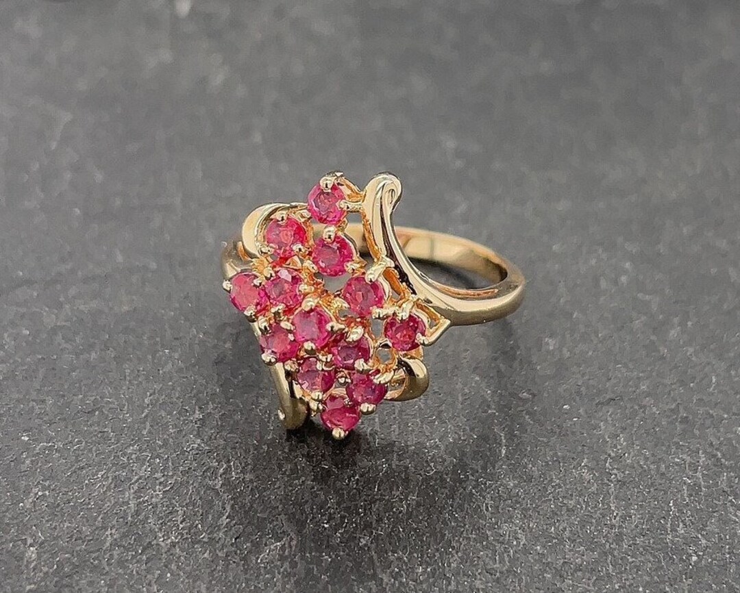 Vintage 10K Yellow Gold Ruby Cluster Ring Size 6 1/2 - Etsy