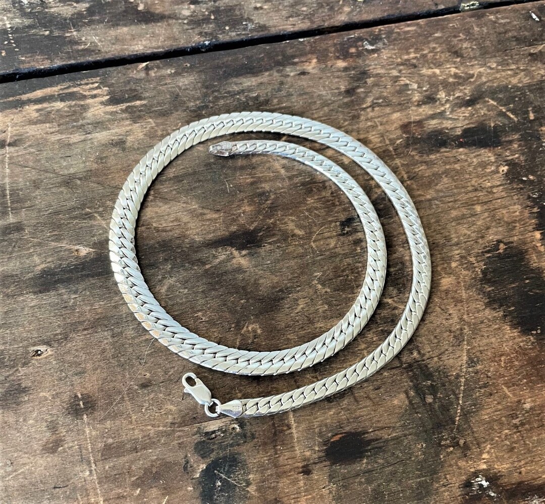 Vintage Sterling Silver Flat Curb Link Snake Chain Necklace 18" - Etsy