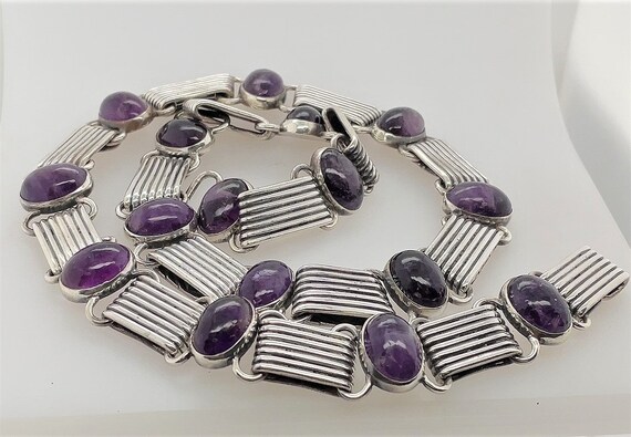 Vintage Sterling Silver Amethyst Heavy Chain Necklace… - Gem