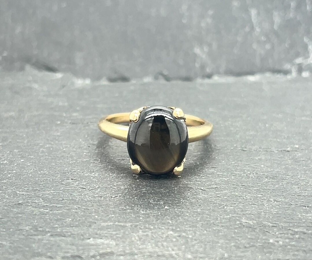 Vintage 14K Yellow Gold Black Linde Star Synthetic Star Sapphire Ring ...
