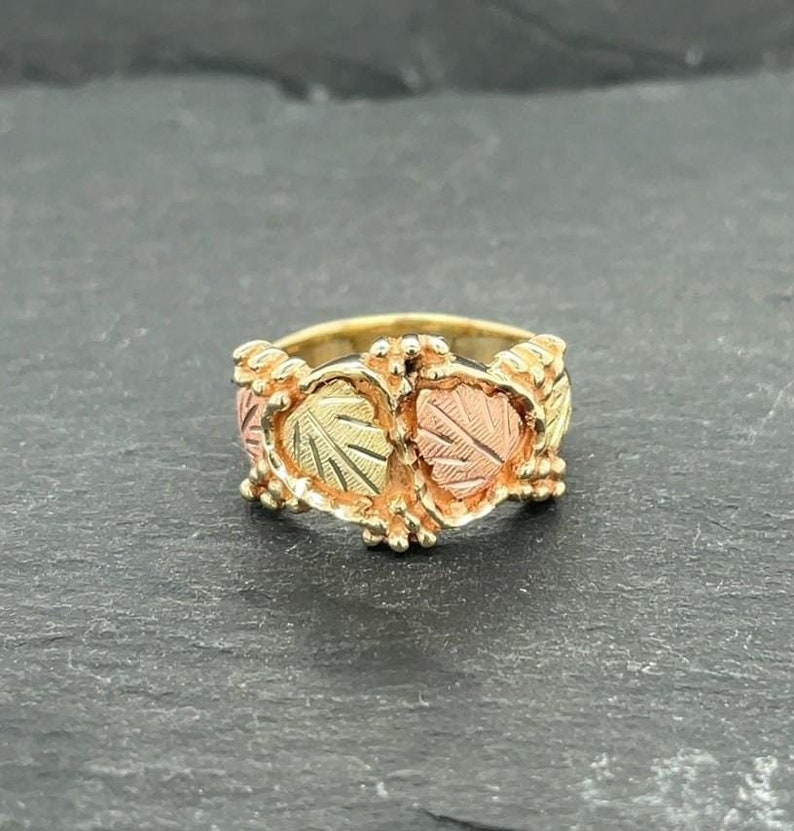 Vintage 10K Tri Color Gold Leaf Ring Black Hills Gold Rose Gold Yellow Gold Green Gold Size 6 - Etsy