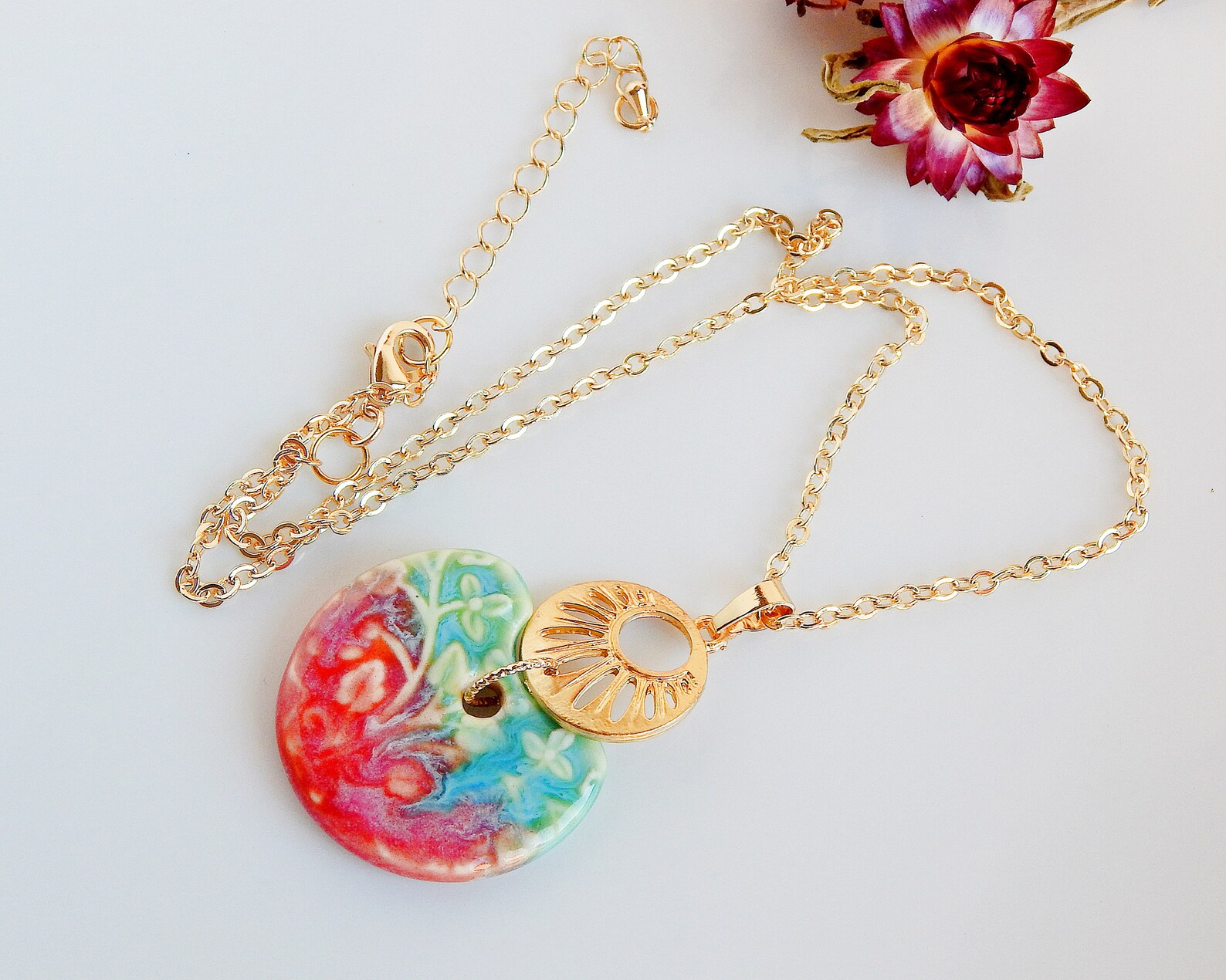 Delicate Dainty Gold Necklace Unique Flower Pendant Layered - Etsy