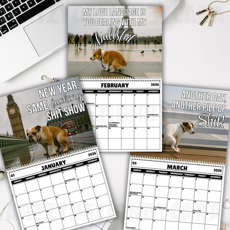 2026 Funny Dog Swear Word Calendar - Humor Gag Gift, Holiday White ...