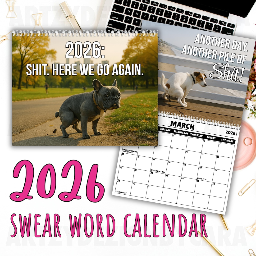 2026 Funny Dog Swear Word Calendar - Humor Gag Gift, Holiday White ...