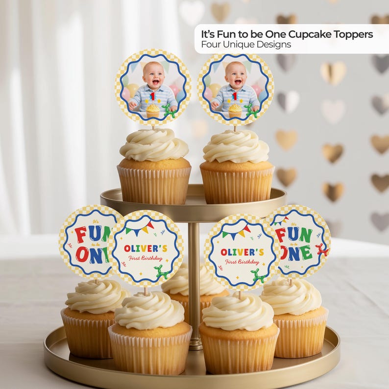 It's Fun to Be One Cupcake Toppers, Colorful First Birthday Decor ...