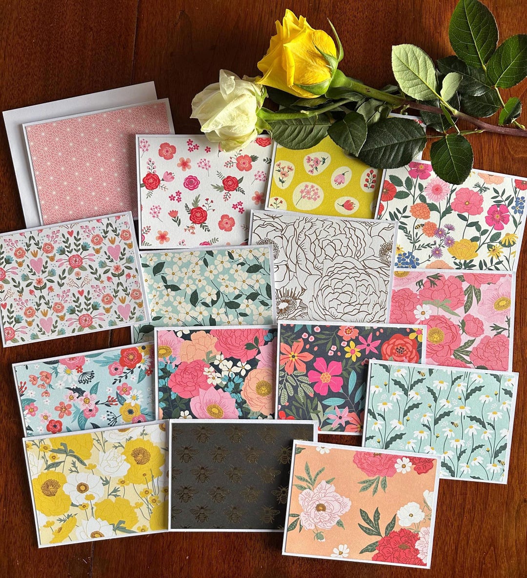 Set of 15 Floral Note Cards - Etsy