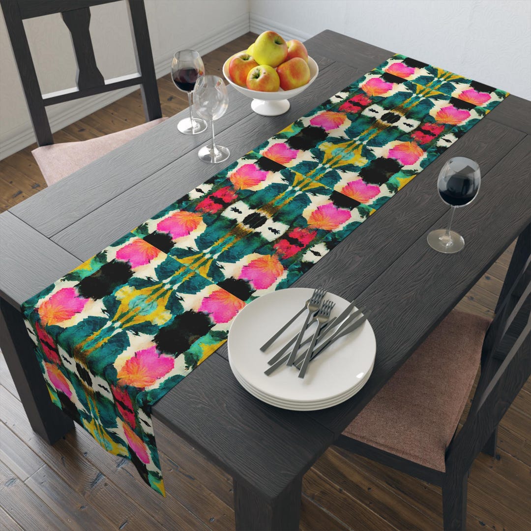 Vibrant Pop of Color Table Runner, Botanical Boho Watercolor Decor ...