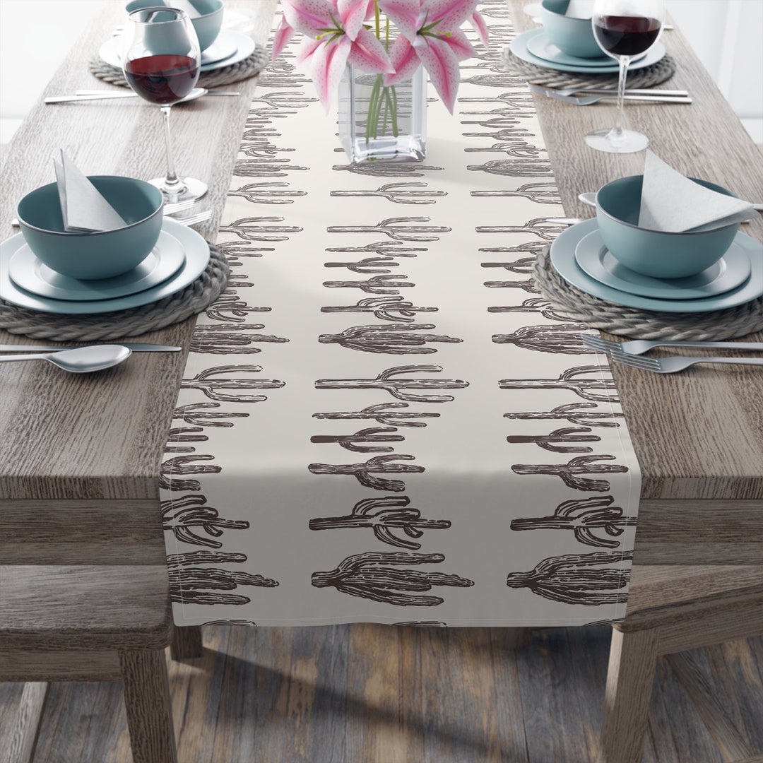 Cactus Drawing Table Runner, Plant Lover Decor, Cactus Desert Table ...