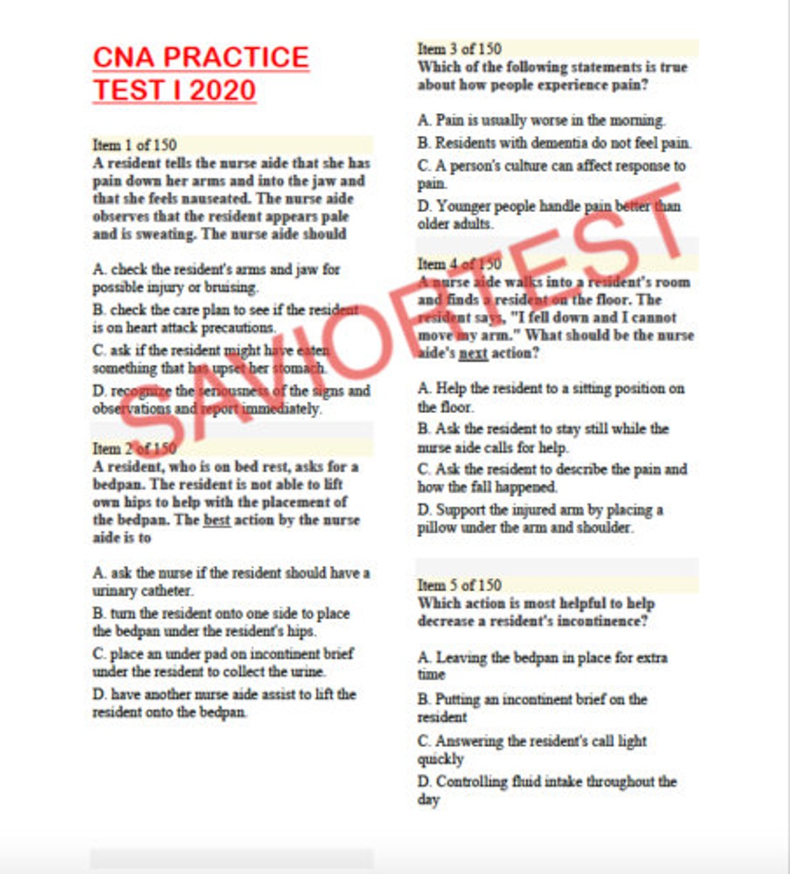 CNA Practice Test 2022 certified Nursing Assistant: 300 Real | Etsy Ireland CNA Practice Test 2022 certified Nursing Assistant: 300 Real | Etsy Ireland