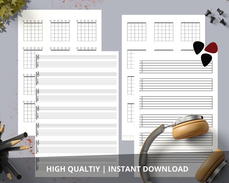 Guitar Chord Chart Bundle: Tablature, Fretboard & Practice Planner (PDF ...