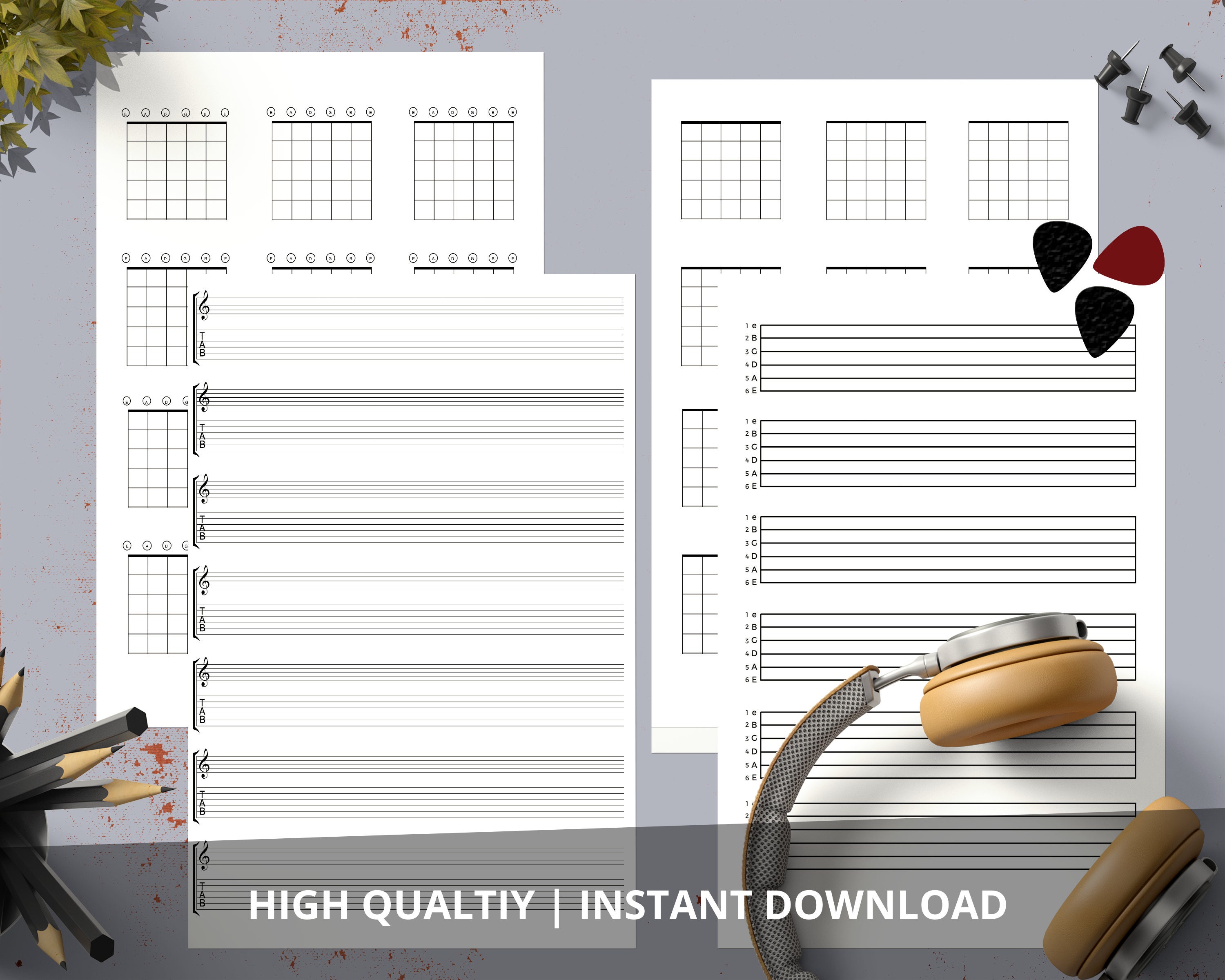 Guitar Chord Chart Bundle: Tablature, Fretboard & Practice Planner (PDF ...