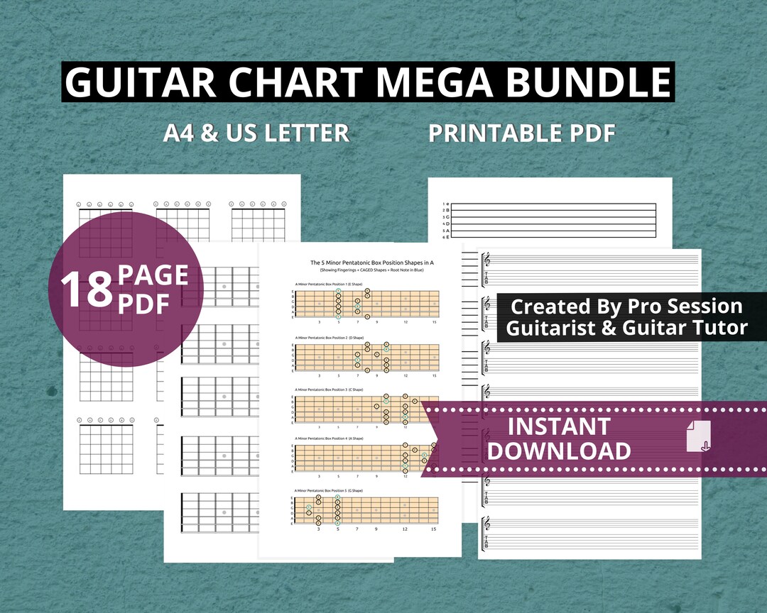 Guitar Chart Mega Bundle - Printable A4 PDF - Chord Charts, Tablature ...