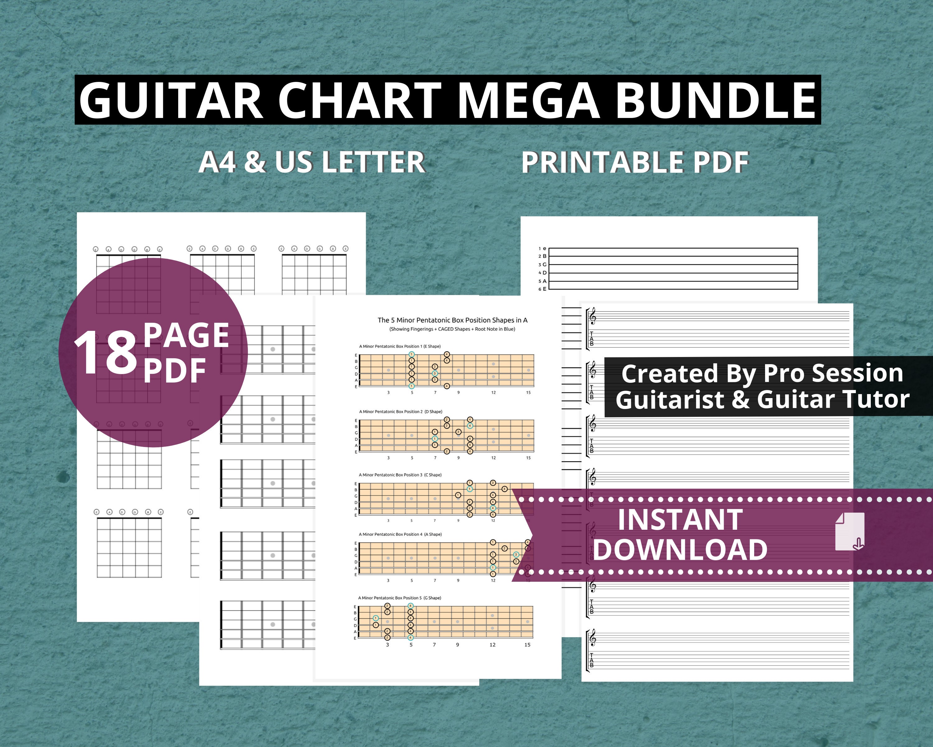 Guitar Chart Mega Bundle - Printable A4 PDF - Chord Charts, Tablature ...