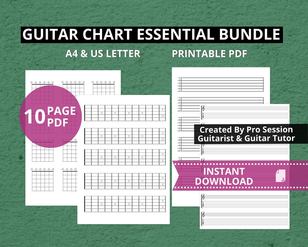 Guitar Chord Chart Bundle: Tablature, Fretboard & Practice Planner (PDF ...