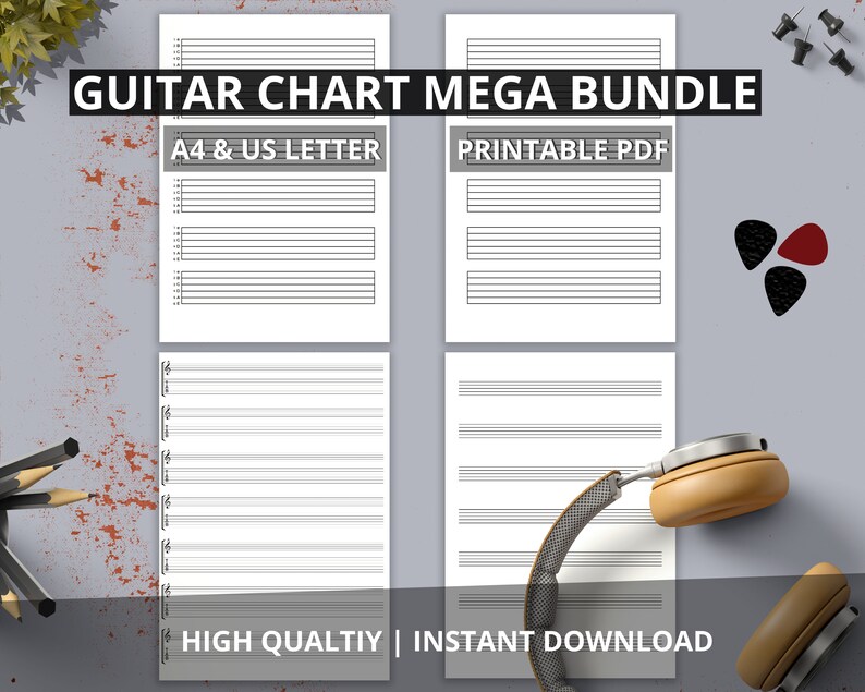 Guitar Chart Mega Bundle - Printable A4 PDF - Chord Charts, Tablature ...