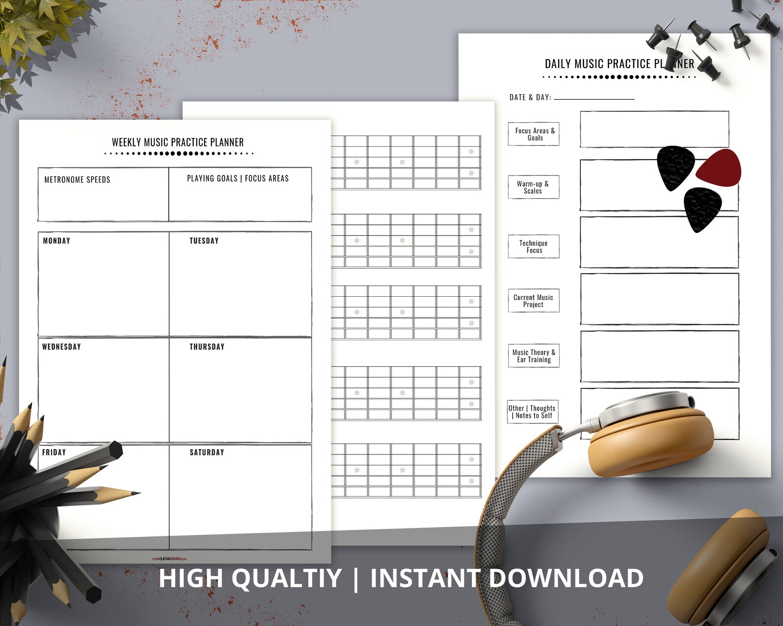 Guitar Chord Chart Bundle: Tablature, Fretboard & Practice Planner (PDF ...