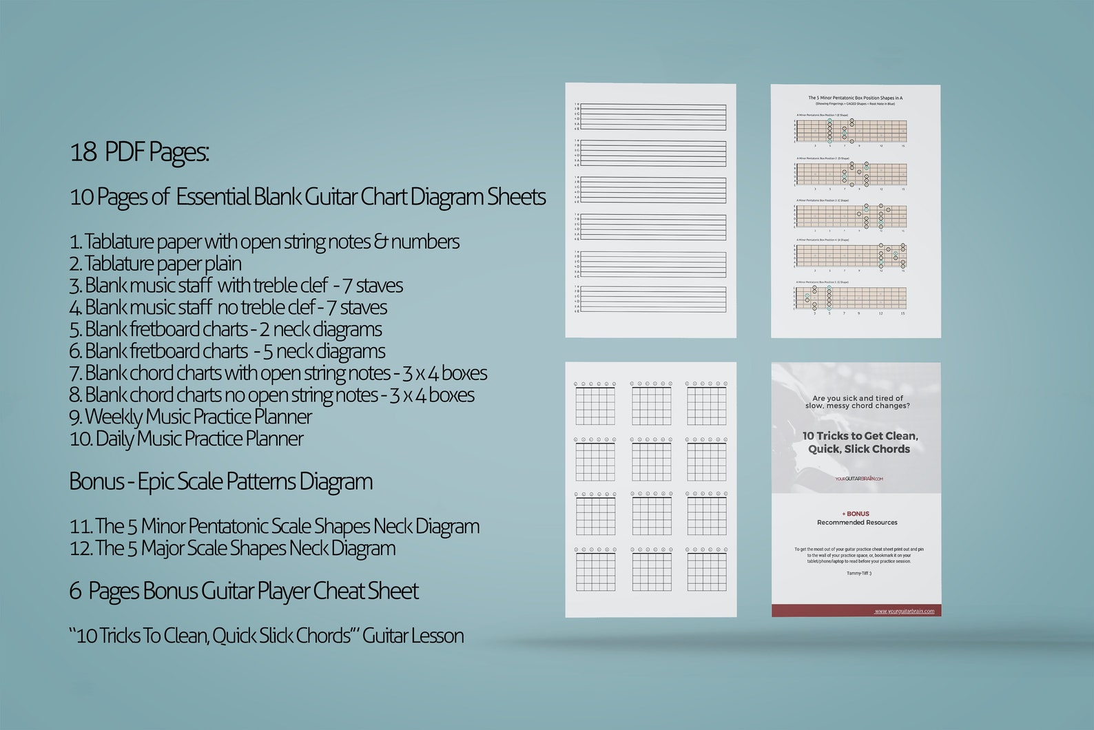 Guitar Chart Mega Bundle Printable A4 PDF Chord Charts, Tablature Paper ...