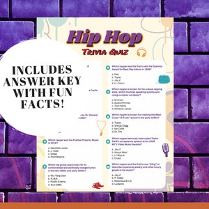 Hip Hop Music Trivia Quiz W/ Answers Printable Trivia Game, Hip Hop ...