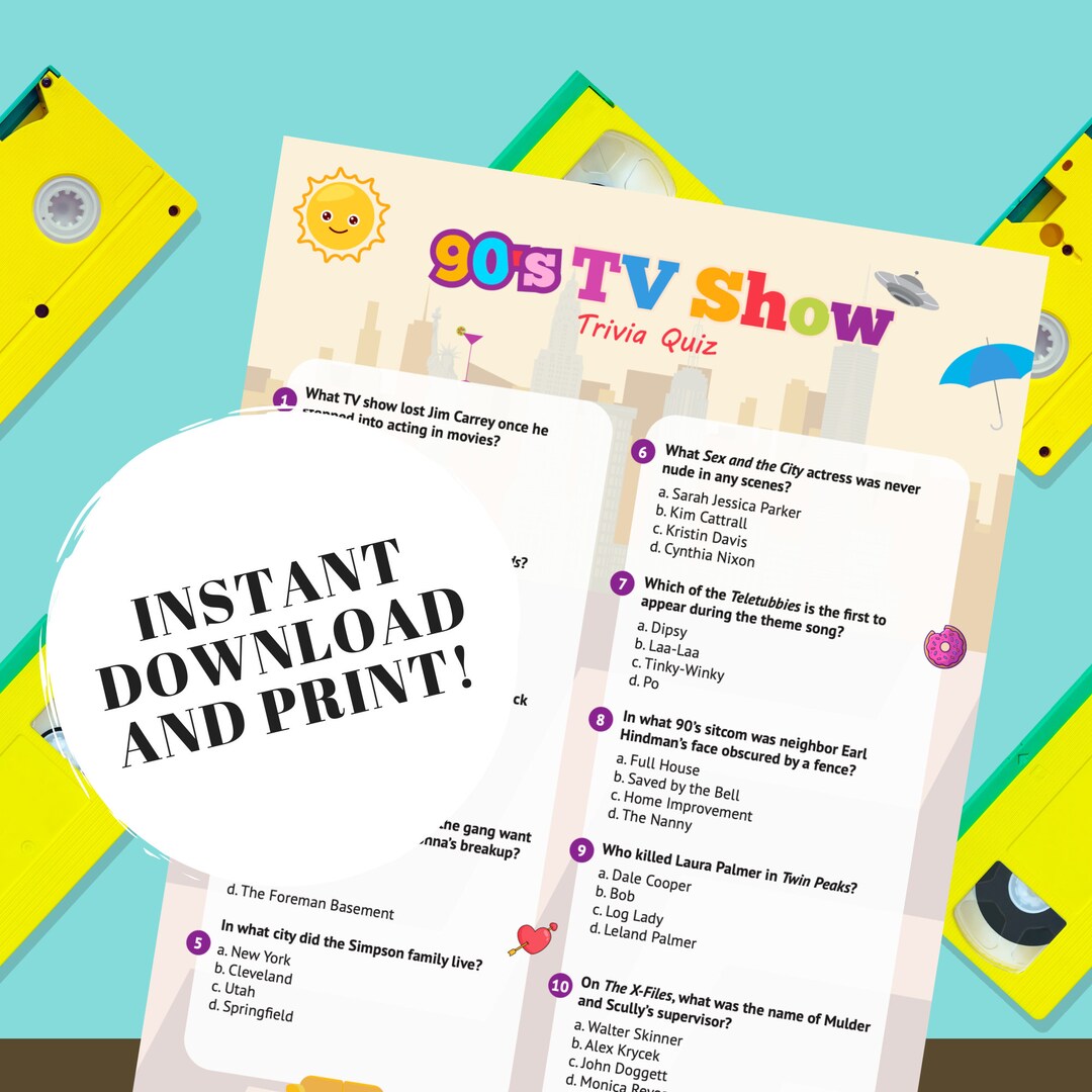 90's TV Show Trivia Quiz W/ Answers Printable Trivia Game, 90s Party ...