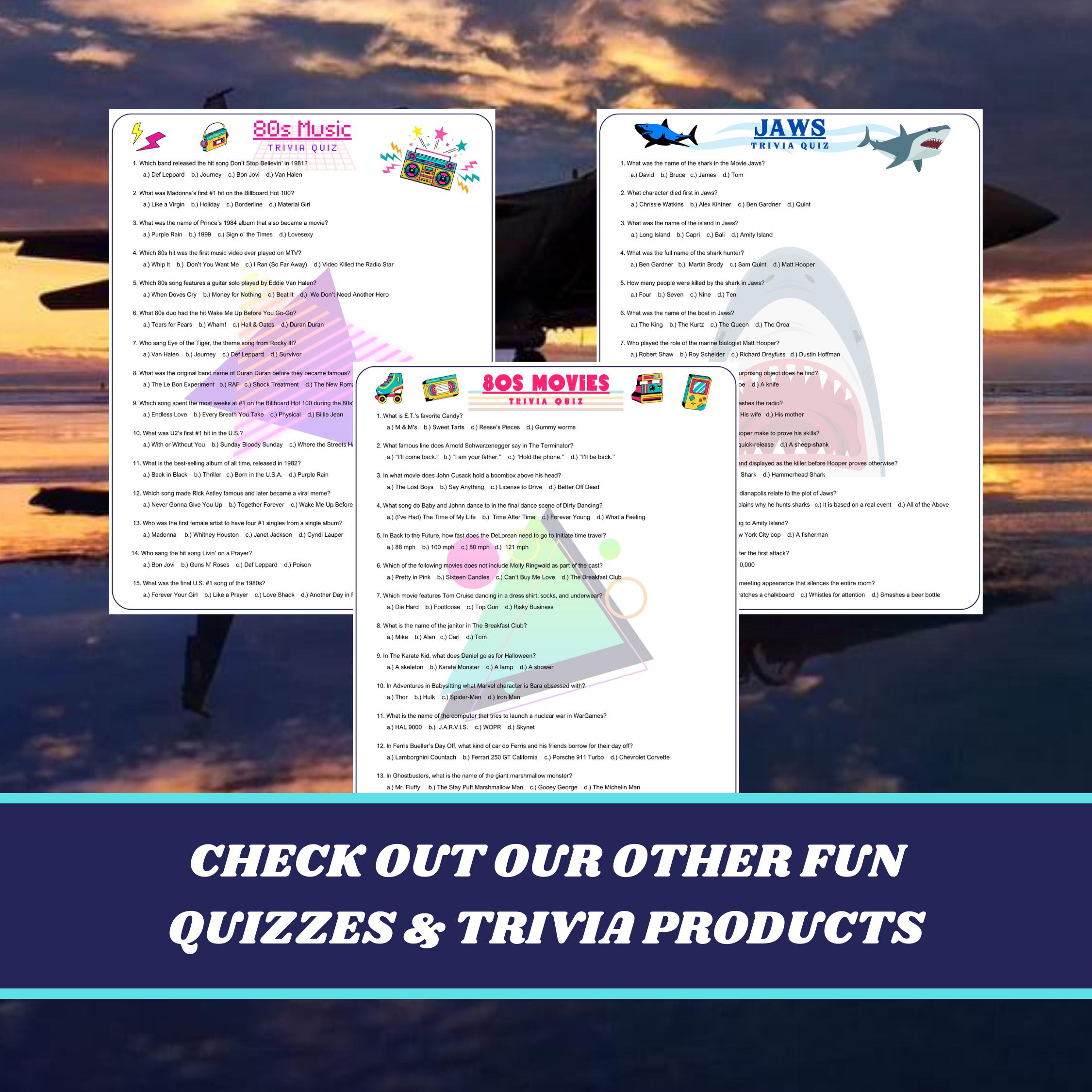 Top Gun Movie Trivia Quiz - Printable Trivia Game, Top Gun Party Game ...