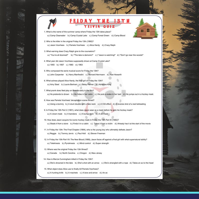 Friday the 13th Trivia Quiz - Printable Trivia Game, Horror Movie Party ...
