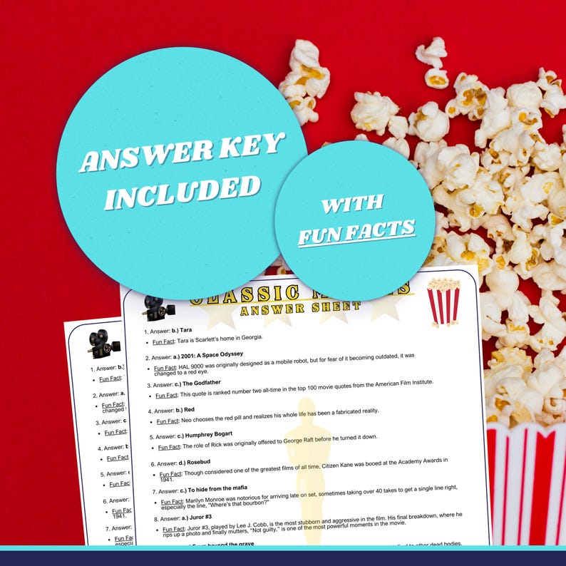 Classic Movie Trivia Quiz: Printable Party Game (PDF) - Etsy