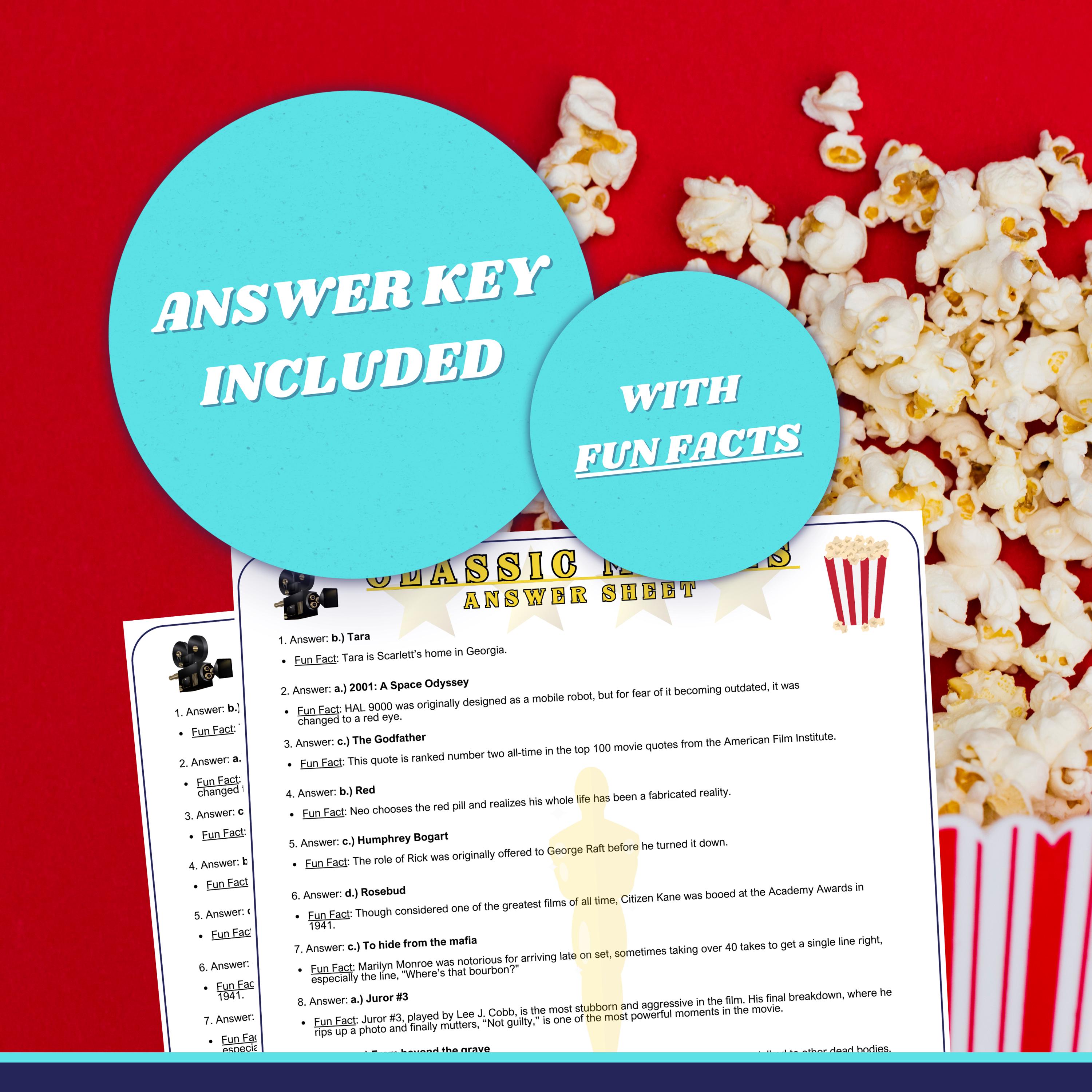 Classic Movie Trivia Quiz: Printable Party Game (PDF) - Etsy