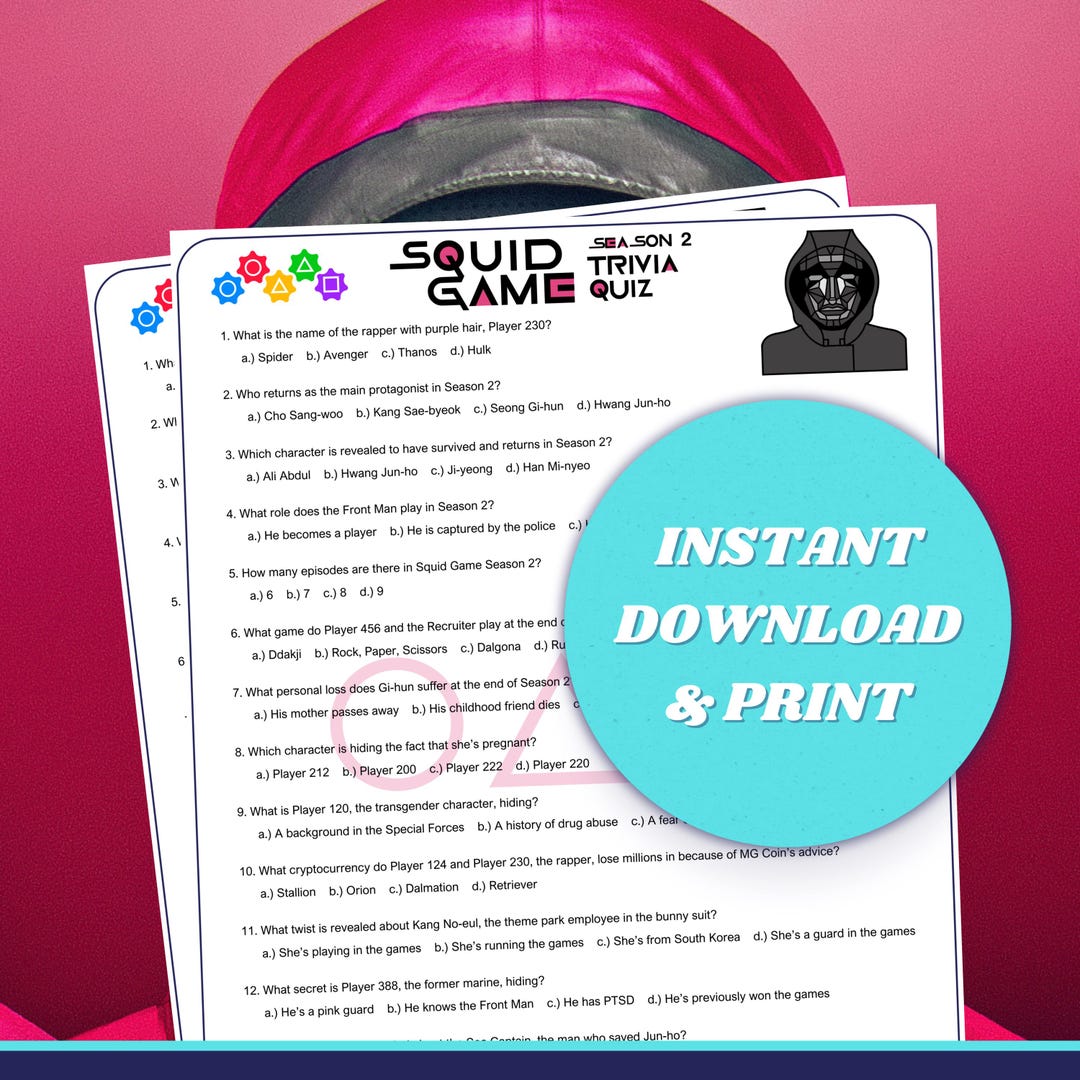 Squid Game 2 Trivia Quiz Printable Trivia Quiz, Squid Game Season 2 ...