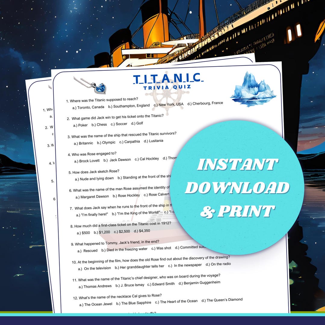 Titanic Movie Trivia Quiz: 15 Questions (printable PDF) - Etsy
