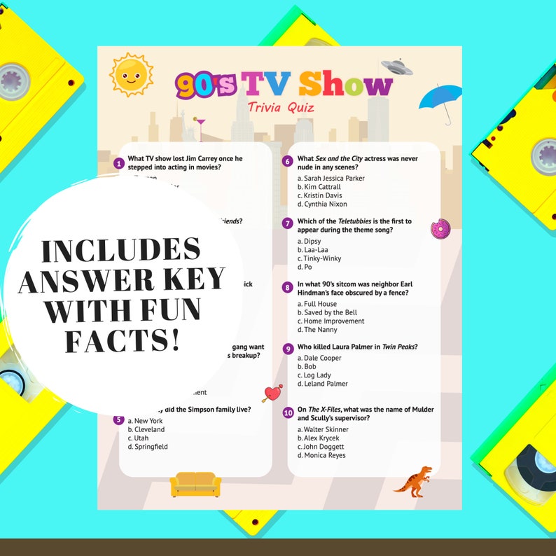 90's TV Show Trivia Quiz W/ Answers Printable Trivia Game, 90s Party ...
