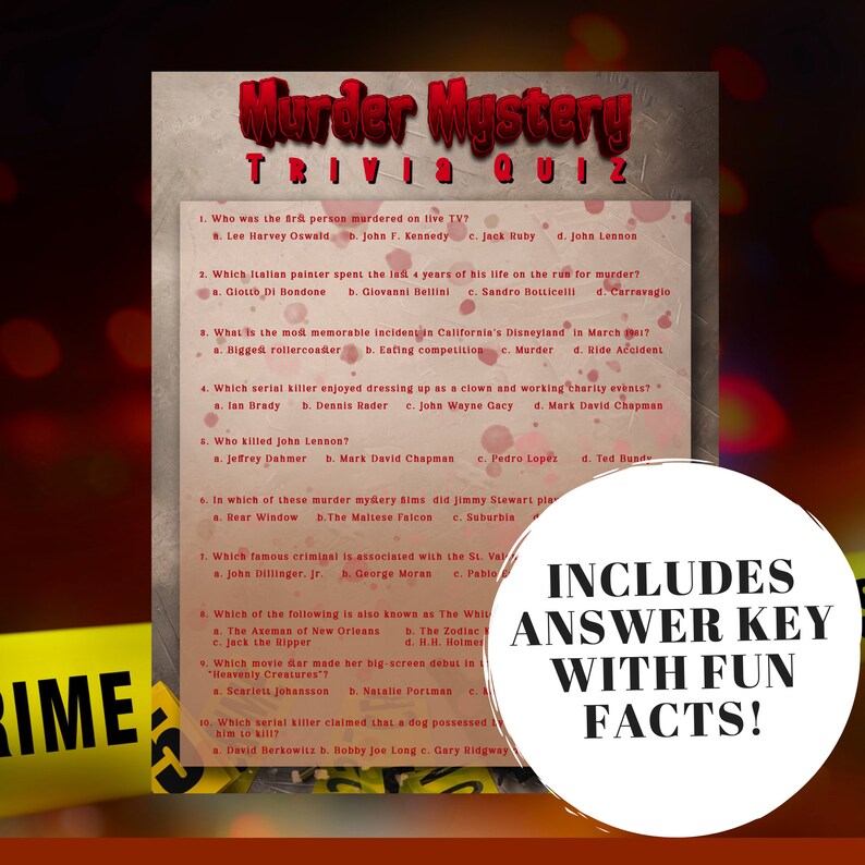 Murder Mystery Trivia Quiz W/ Answers Printable Trivia Game - Etsy