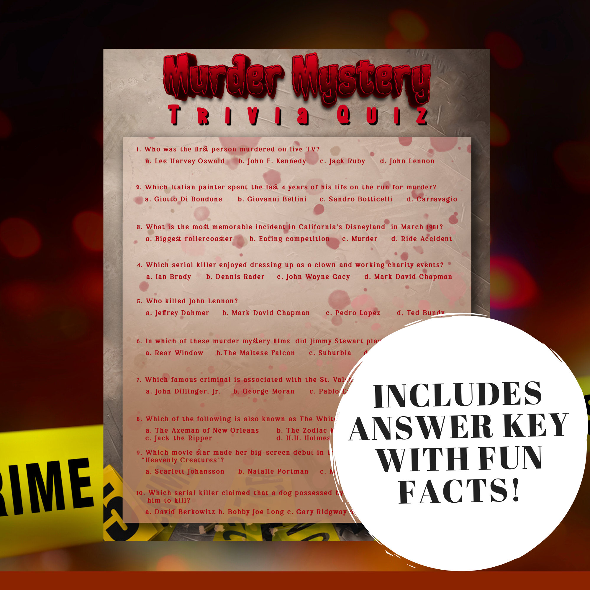 Murder Mystery Trivia Quiz W/ Answers Printable Trivia Game, Murder ...