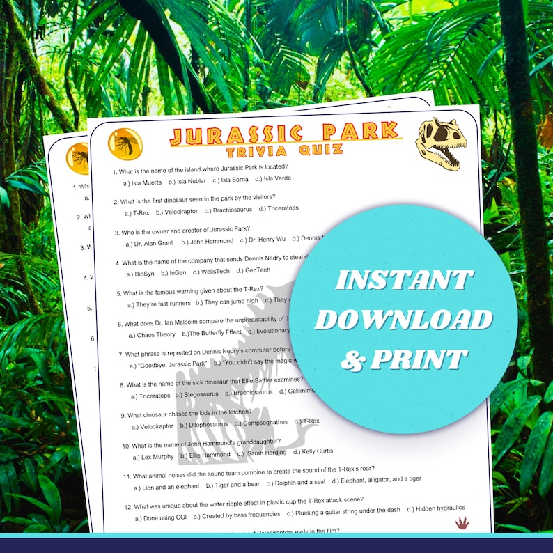 Jurassic Park Trivia Quiz: Movie Party Game (printable PDF) - Etsy