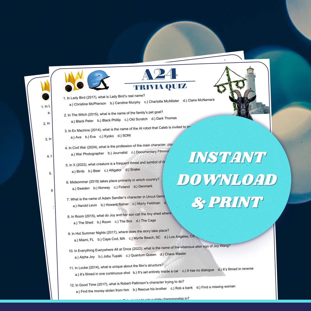 A24 Trivia Quiz - Printable Trivia Game, A24 Trivia Game, A24 Movie ...