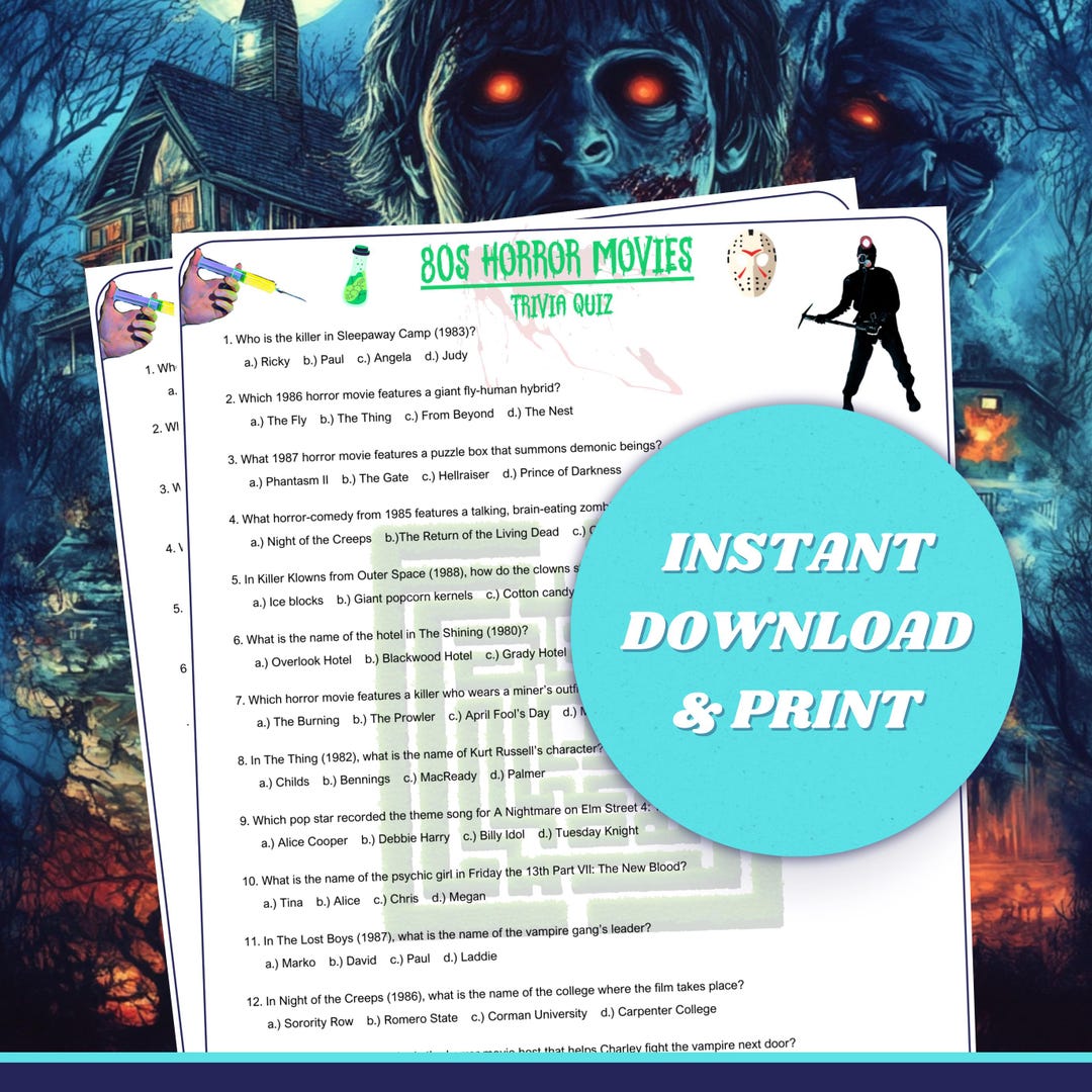 80s Horror Movie Trivia - Printable Trivia Quiz, 80s Horror Movie Quiz ...