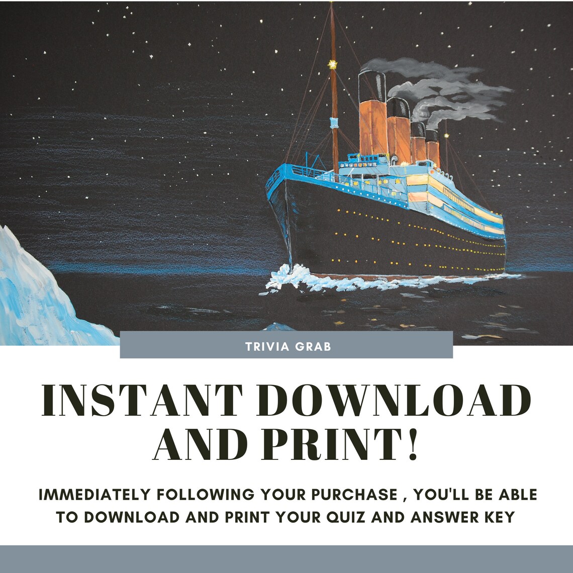 Titanic Movie Trivia Quiz W/ Answers Printable Trivia Game, Titanic ...